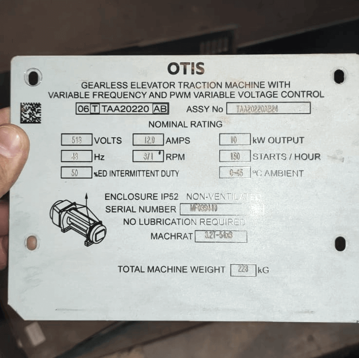 OTIS Elevator Traction Machine TAA20220AB24 - Fujita Machine Technology ...